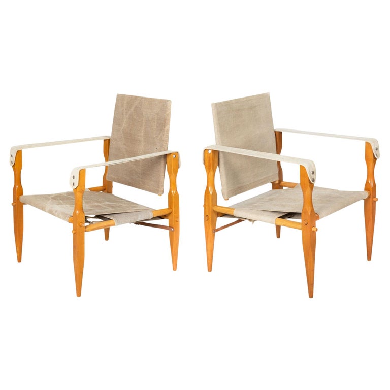 Pair of Vintage Scandinavian Beechwood and Canvas Safari Chairs circa ...