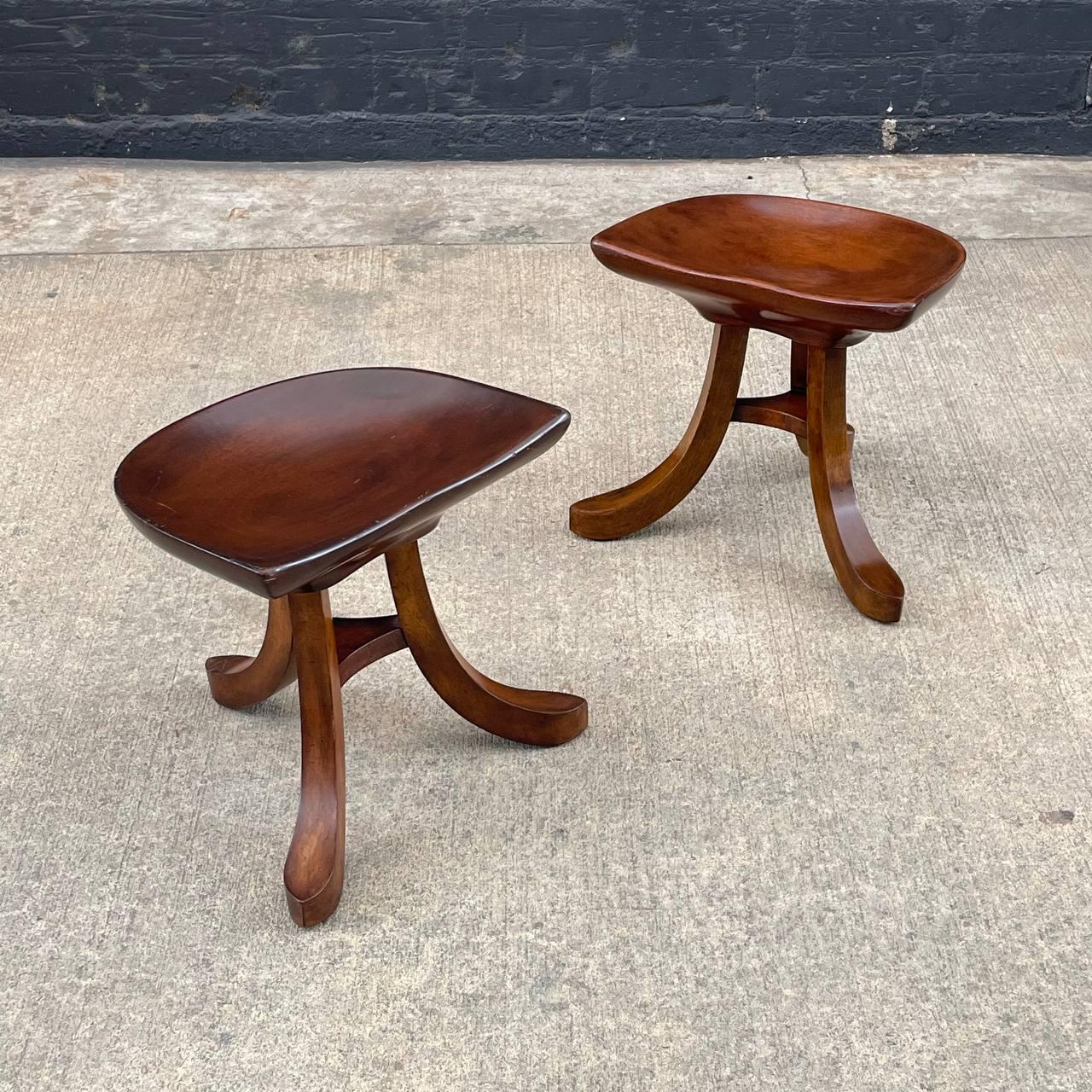 Pair of Vintage Sculpted Mahogany Tripod Stools by Smith and Watson For ...