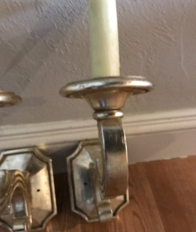 Pair of Vintage Silver Gilded Wood Wall Sconces For Sale at 1stDibs