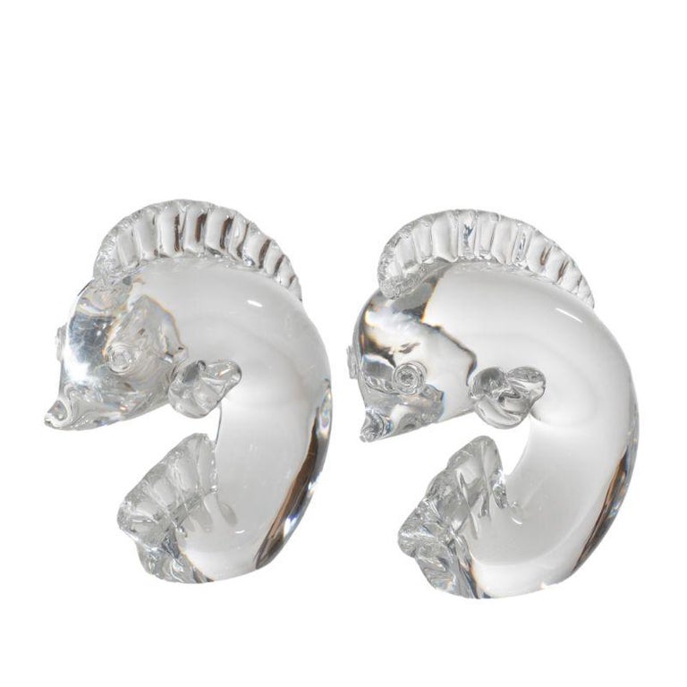 Pair of Vintage Steuben Blown Glass Dolphins For Sale at 1stDibs