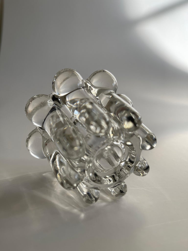 Pair of Vintage Swedish Crystal Flower Column Candle Holders For Sale ...