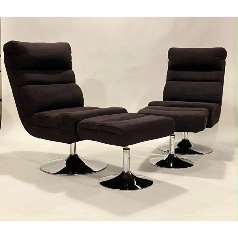 Pair of Vintage Swivel High Back Orb Chairs and Ottomans in Black ...