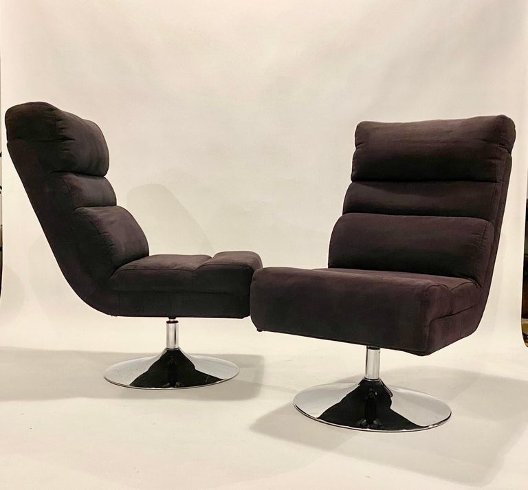 Pair of Vintage Swivel High Back Orb Chairs and Ottomans in Black ...