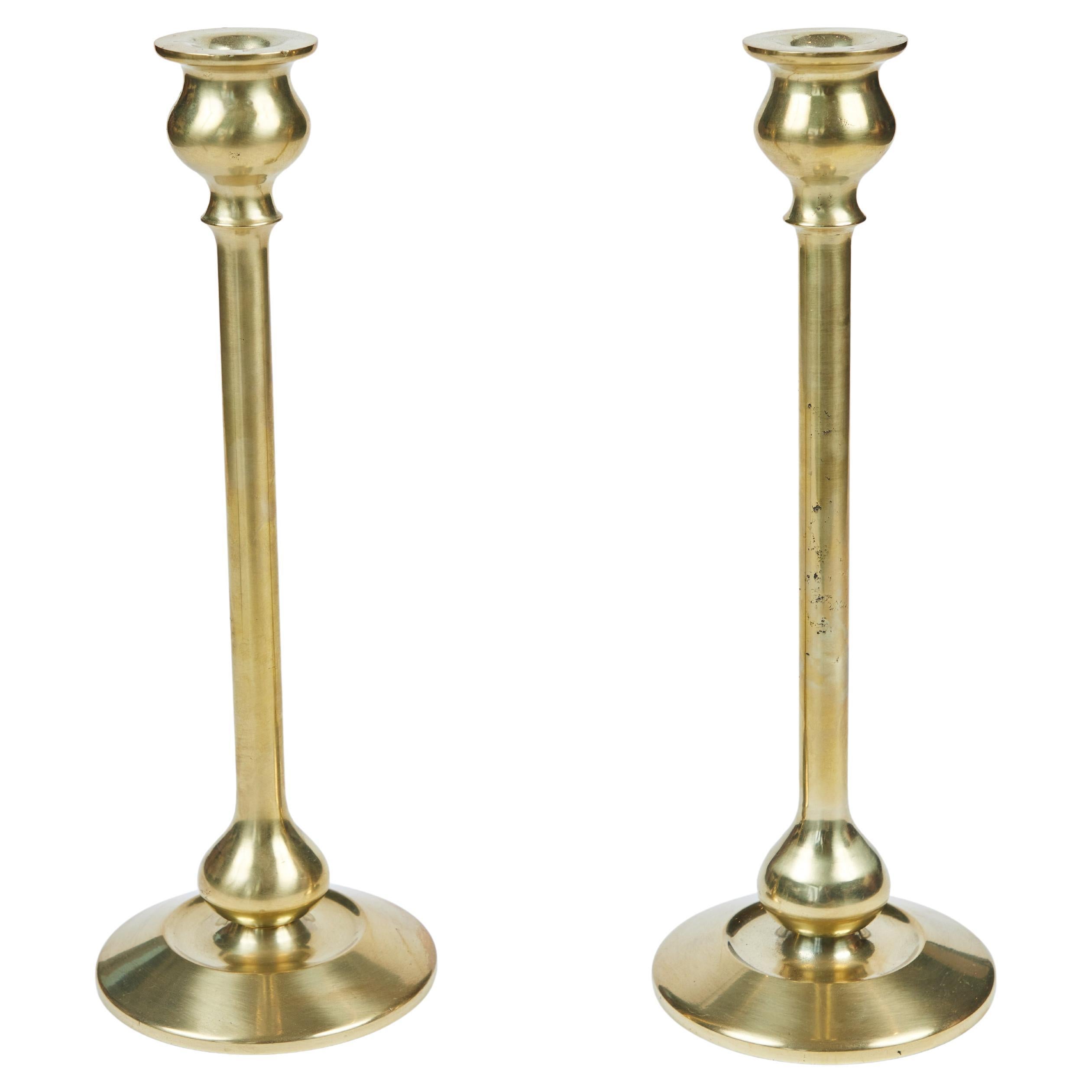 Pair of Vintage Moroccan Engraved Brass Candlestand at 1stDibs