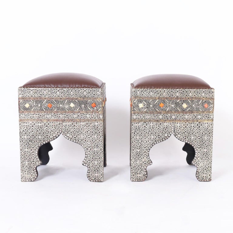 Pair of Vintage Turkish Metal Work Ottomans or Footstools For Sale at ...