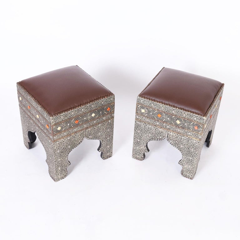 Pair of Vintage Turkish Metal Work Ottomans or Footstools For Sale at ...
