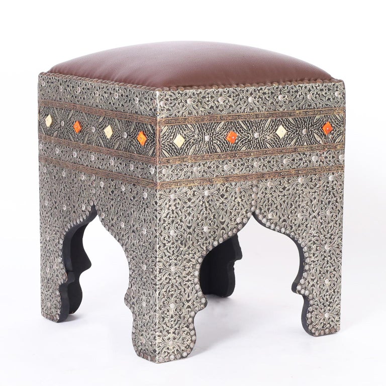 Pair of Vintage Turkish Metal Work Ottomans or Footstools For Sale at ...