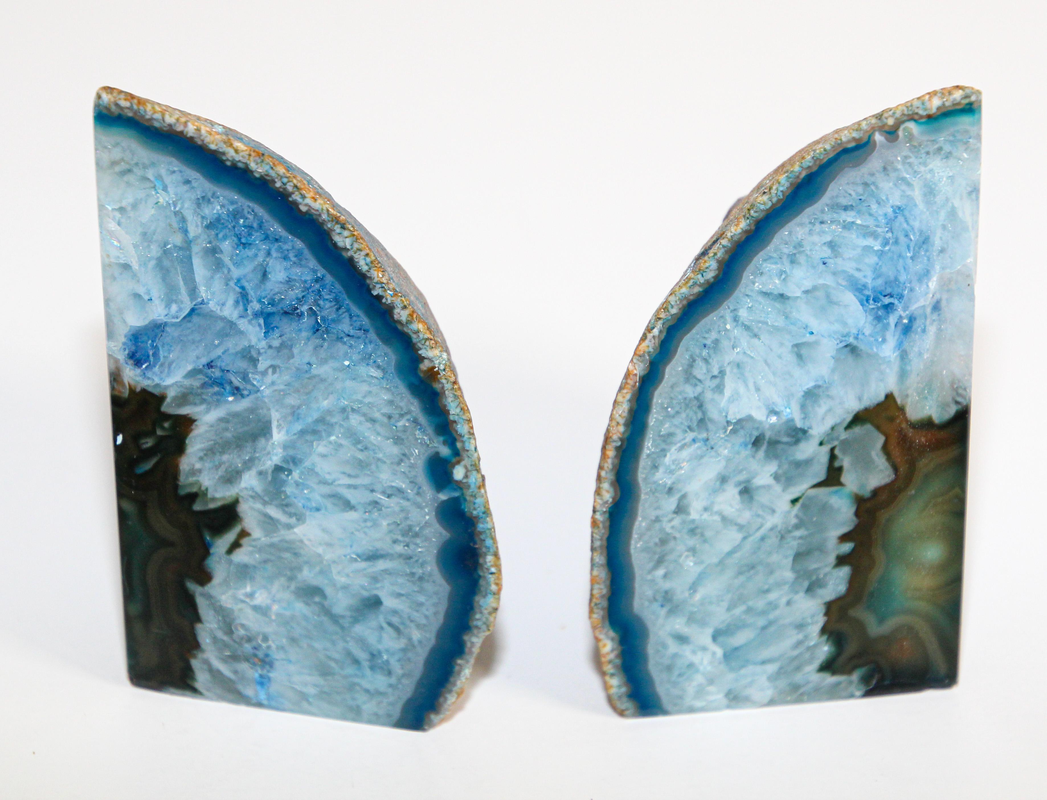 Pair of Vintage Turquoise Blue and White Agate Geode Bookends at 1stDibs