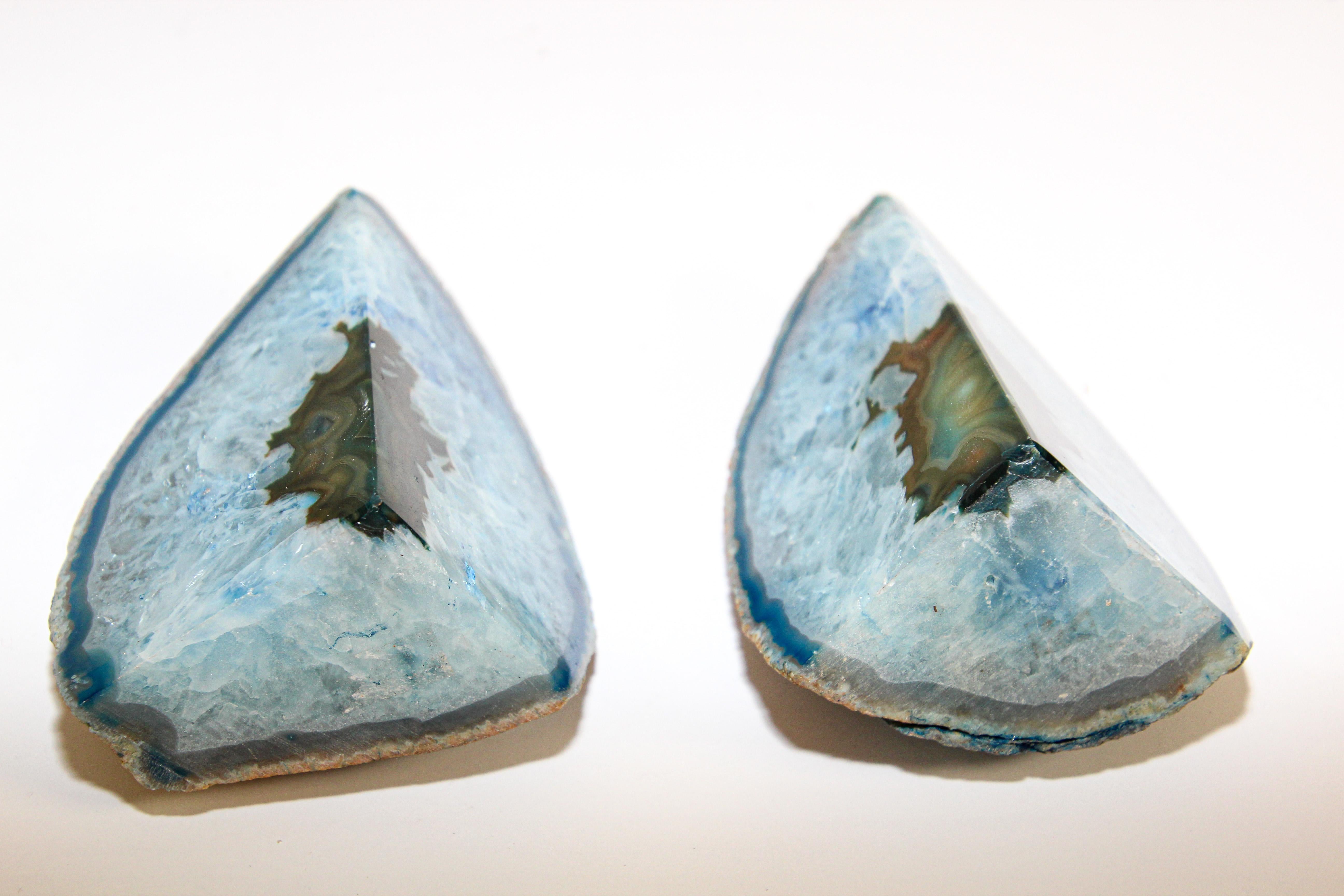 Pair of Vintage Turquoise Blue and White Agate Geode Bookends at 1stDibs