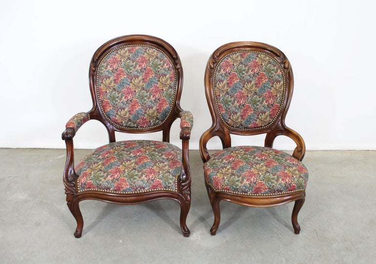 Pair of Vintage Victorian Parlor Set Ladies and Gentleman Chairs at 1stDibs