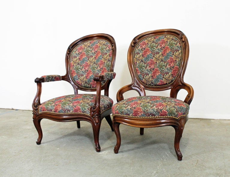 Pair of Vintage Victorian Parlor Set Ladies and Gentleman Chairs at 1stDibs