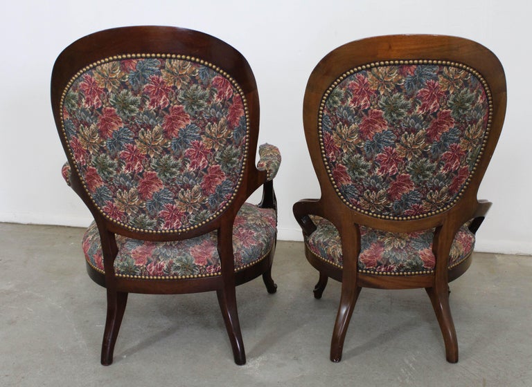 Pair of Vintage Victorian Parlor Set Ladies and Gentleman Chairs at 1stDibs