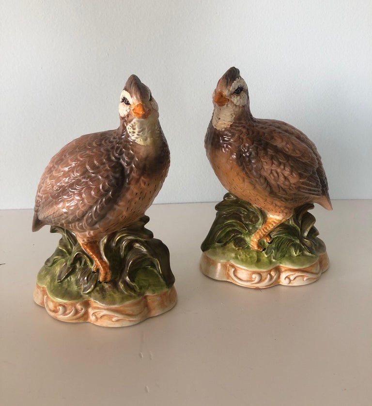 Pair of Vintage Victorian Style Hand Painted Ceramic Quails at 1stDibs