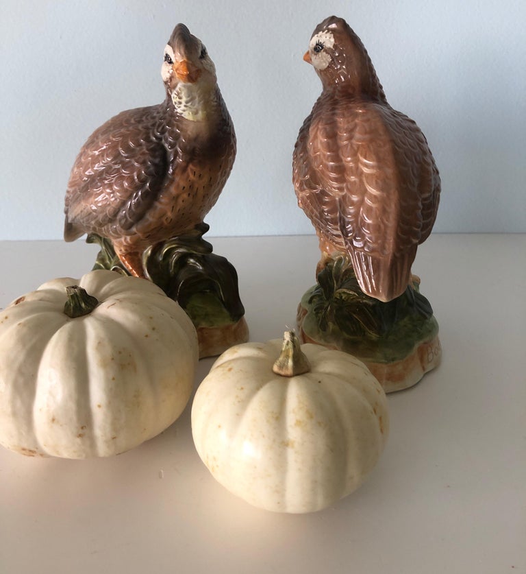 Pair of Vintage Victorian Style Hand Painted Ceramic Quails at 1stDibs