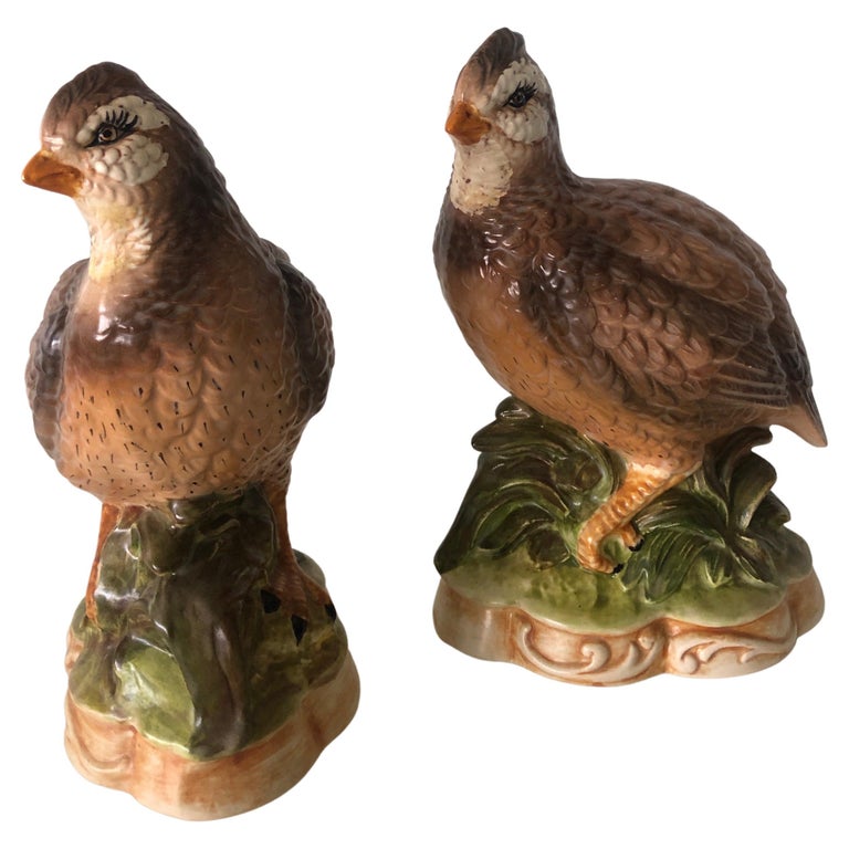 Pair of Vintage Victorian Style Hand Painted Ceramic Quails at 1stDibs