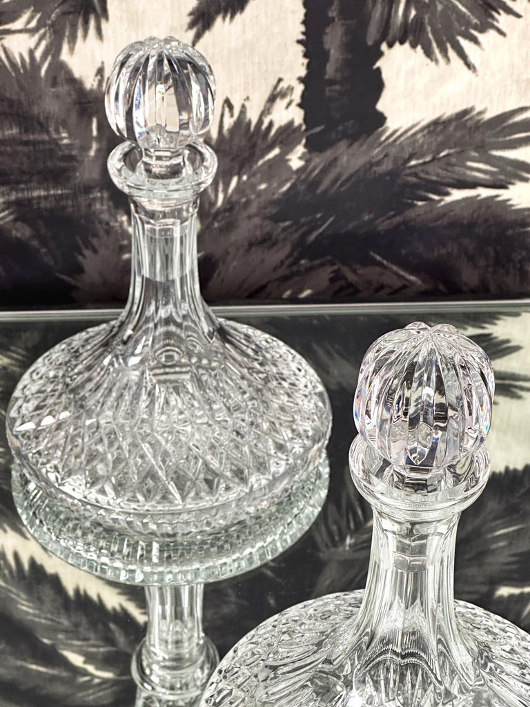 Pair of Vintage Waterford Crystal Ships Decanters with Diamond Cuts, c ...