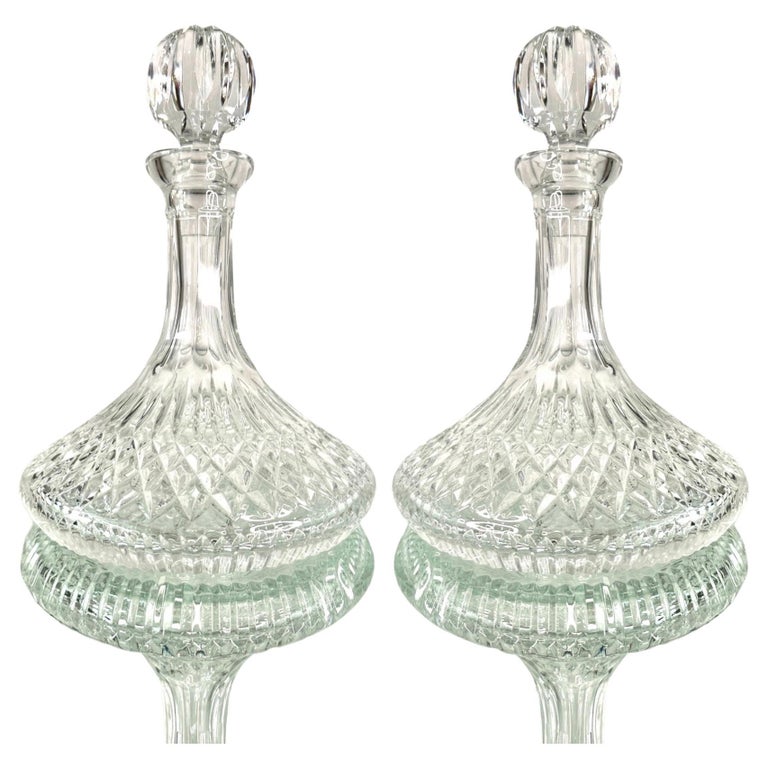 Pair of Vintage Waterford Crystal Ships Decanters with Diamond Cuts, c ...