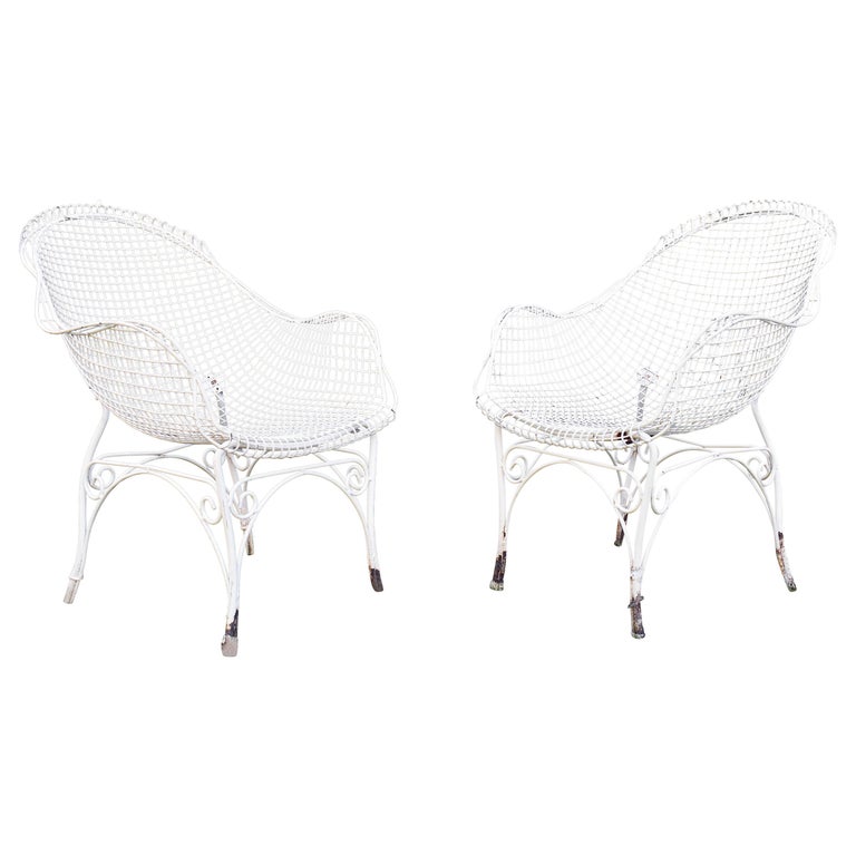 Pair of Vintage White Wire Mesh Garden Chairs, France, circa 1960s at ...