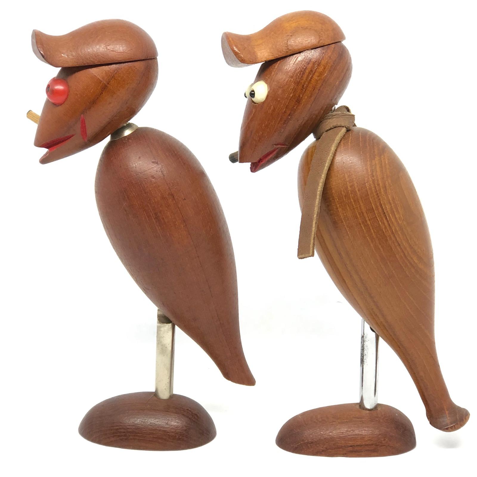 Pair of Vintage Wood Crow Bird Teak Wood Corkscrew Bottle Opener Danish ...