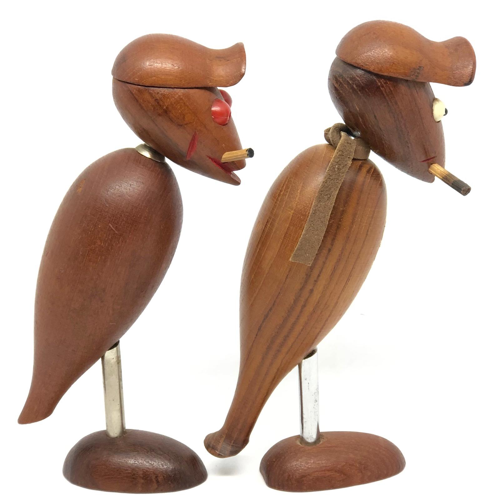Pair of Vintage Wood Crow Bird Teak Wood Corkscrew Bottle Opener Danish ...
