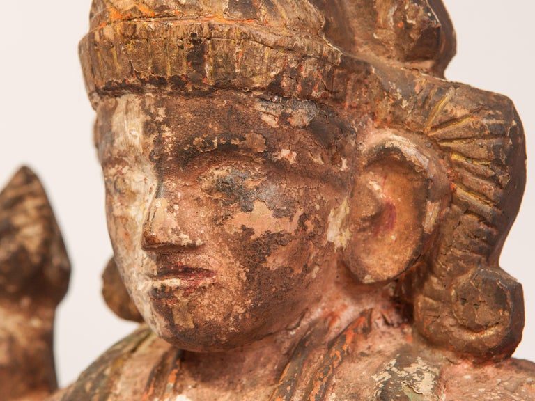 Pair of Vintage Wood Guardian Statues from India Early 20th Century ...