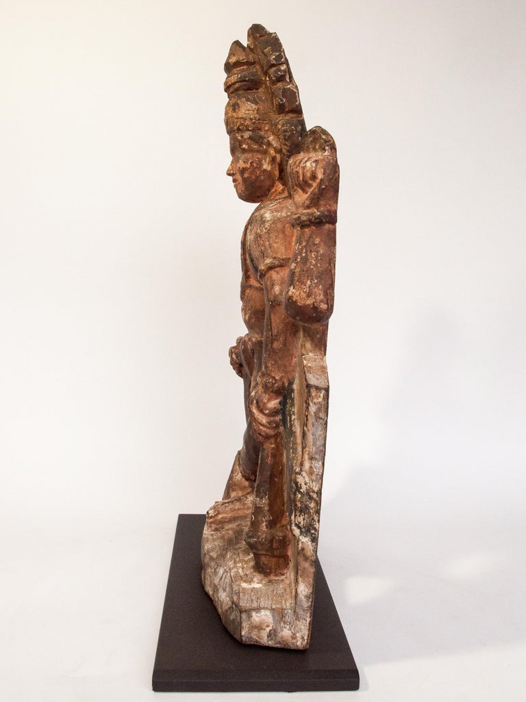 Pair of Vintage Wood Guardian Statues from India Early 20th Century ...