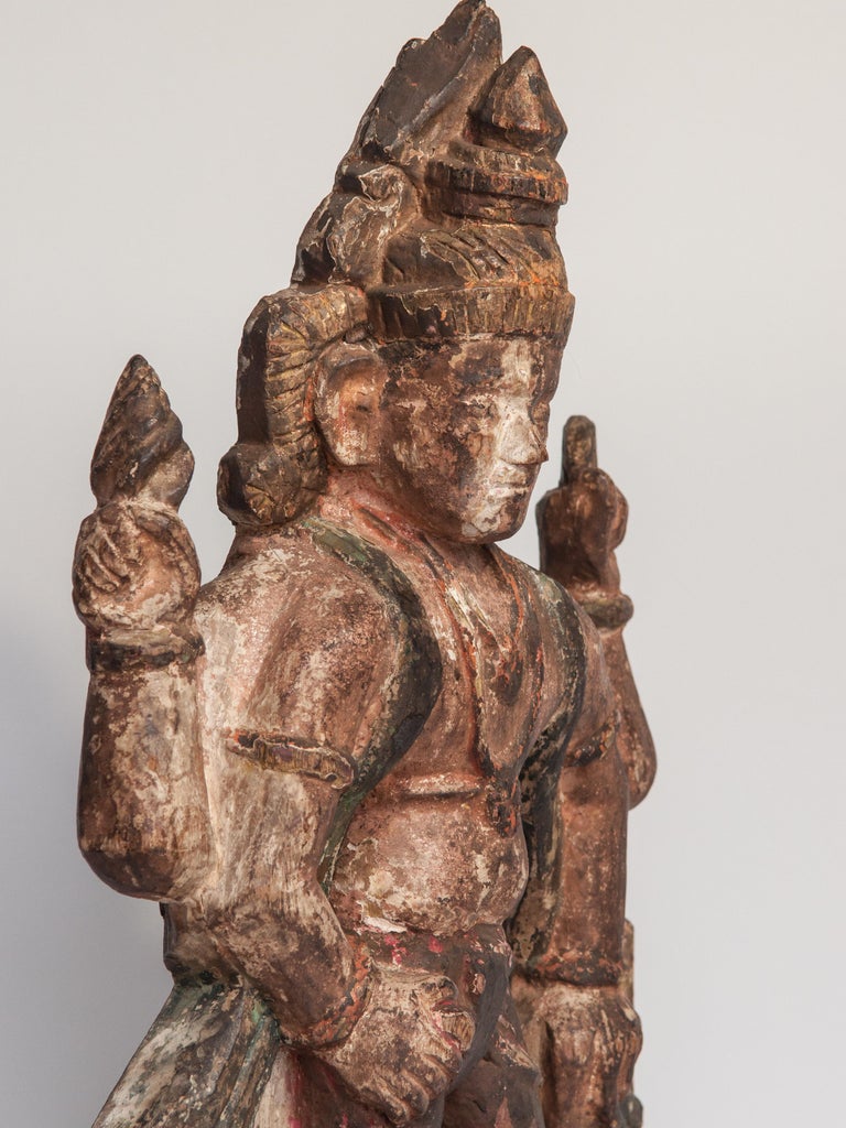 Pair of Vintage Wood Guardian Statues from India Early 20th Century ...