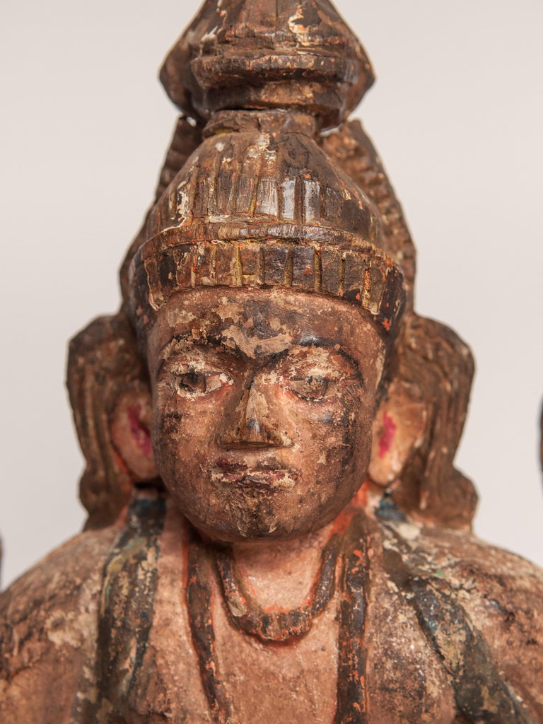 Pair of Vintage Wood Guardian Statues from India Early 20th Century ...