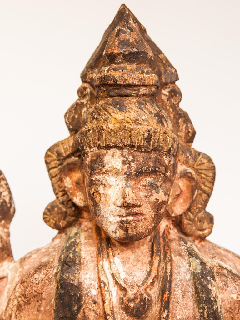 Pair of Vintage Wood Guardian Statues from India Early 20th Century ...