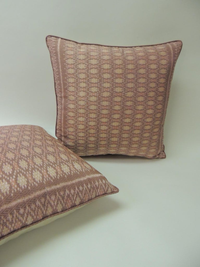 Pair of Vintage Woven Pink Silk Ikat Decorative Square Pillows For Sale ...