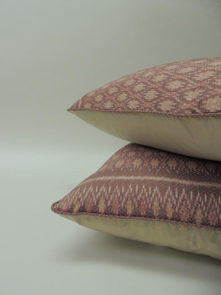 Pair of Vintage Woven Pink Silk Ikat Decorative Square Pillows For Sale ...