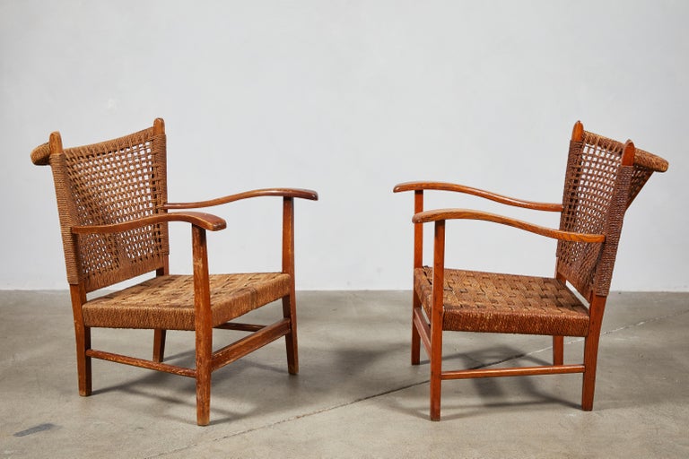 Pair of Vintage Woven Rope Armchairs with Curved Back at 1stDibs