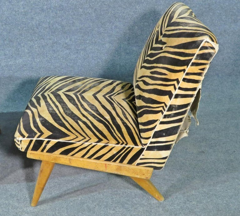Pair of Vintage Zebra Print Lounge Chairs For Sale at 1stDibs