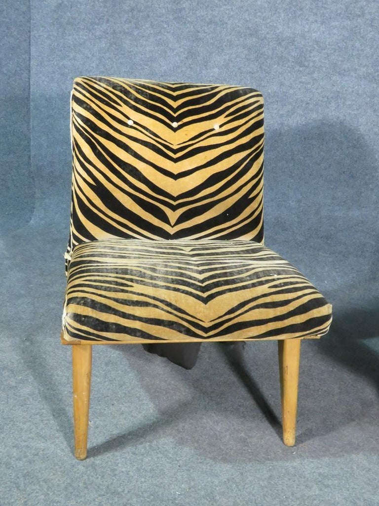 Pair of Vintage Zebra Print Lounge Chairs For Sale at 1stDibs