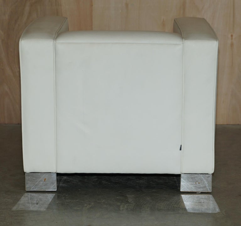 Pair of Viscount David Linley Ivory White Leather Max Club Armchairs ...