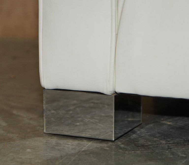 Pair of Viscount David Linley Ivory White Leather Max Club Armchairs ...