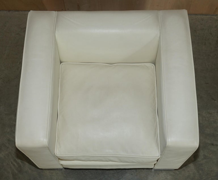 Pair of Viscount David Linley Ivory White Leather Max Club Armchairs ...