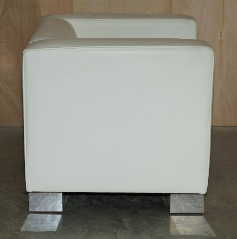 Pair of Viscount David Linley Ivory White Leather Max Club Armchairs ...