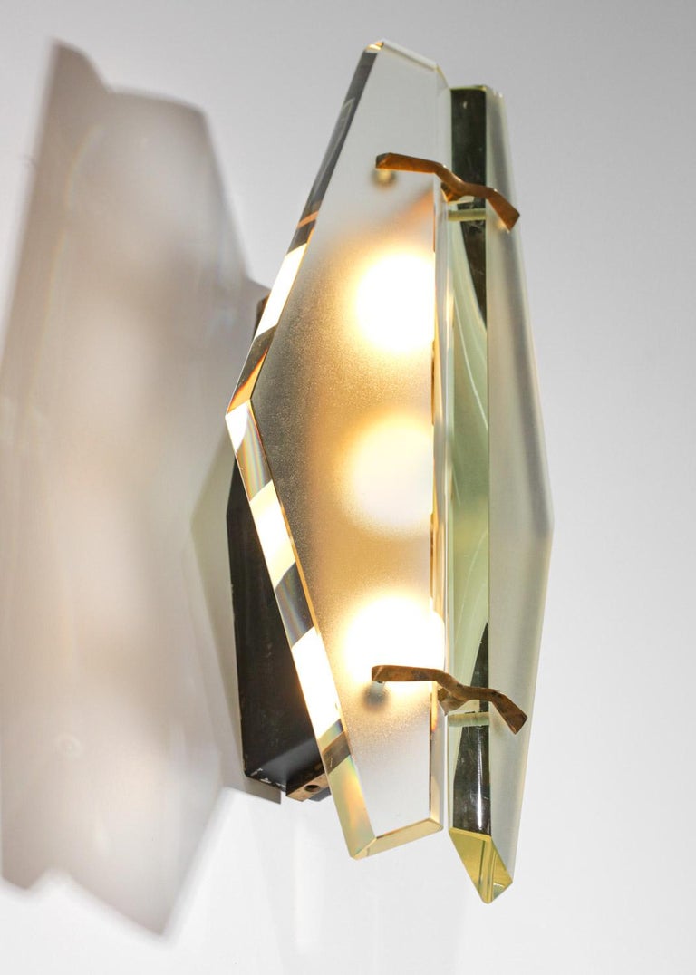 pair of wall lamps "1937" by Max Ingrand for Fontana Arte glass brass bronze For Sale at 1stDibs