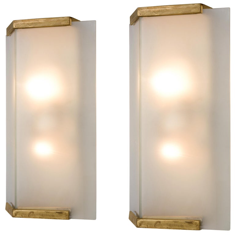 Pair of Wall Lights with Brass and Opaline Glass at 1stDibs