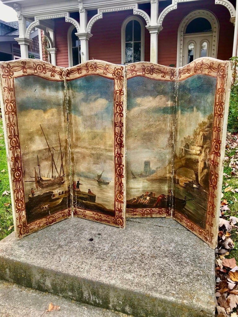 Pair of Wall-table-floor Hand Painted Double Paneled Screens of ...