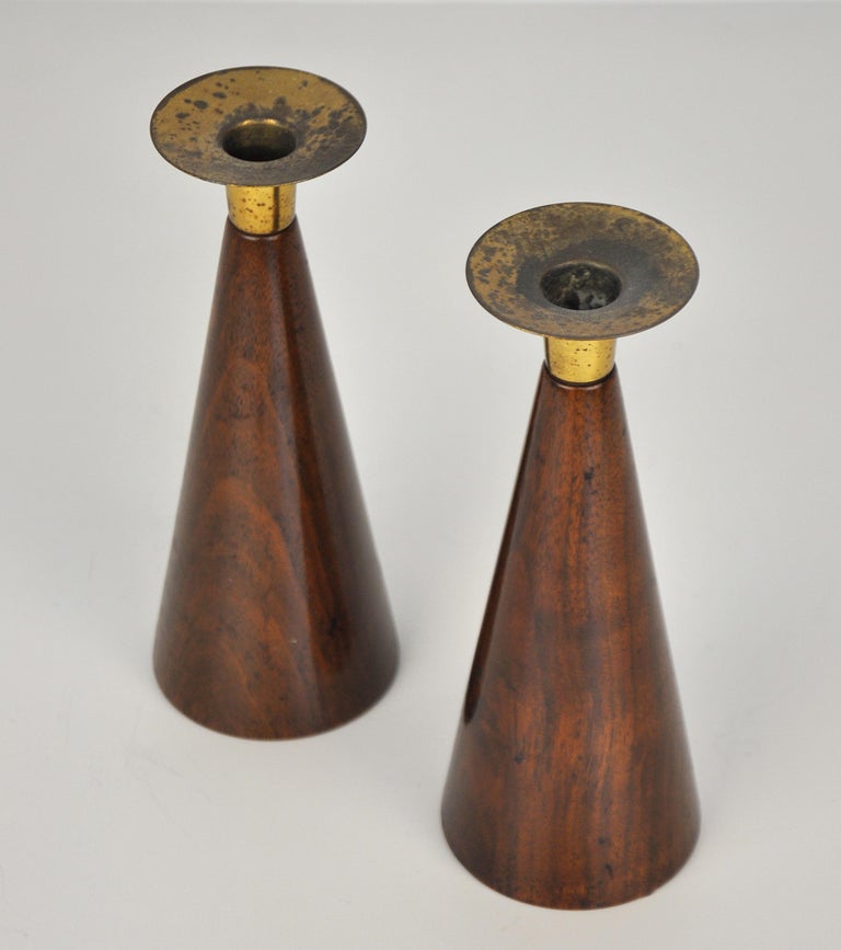 Pair of Danish Modern Walnut and Brass Candlesticks For Sale at 1stDibs ...