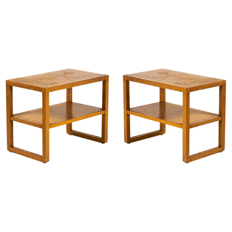 Pair of Walnut Cork Top End / Side Tables For Sale at 1stDibs