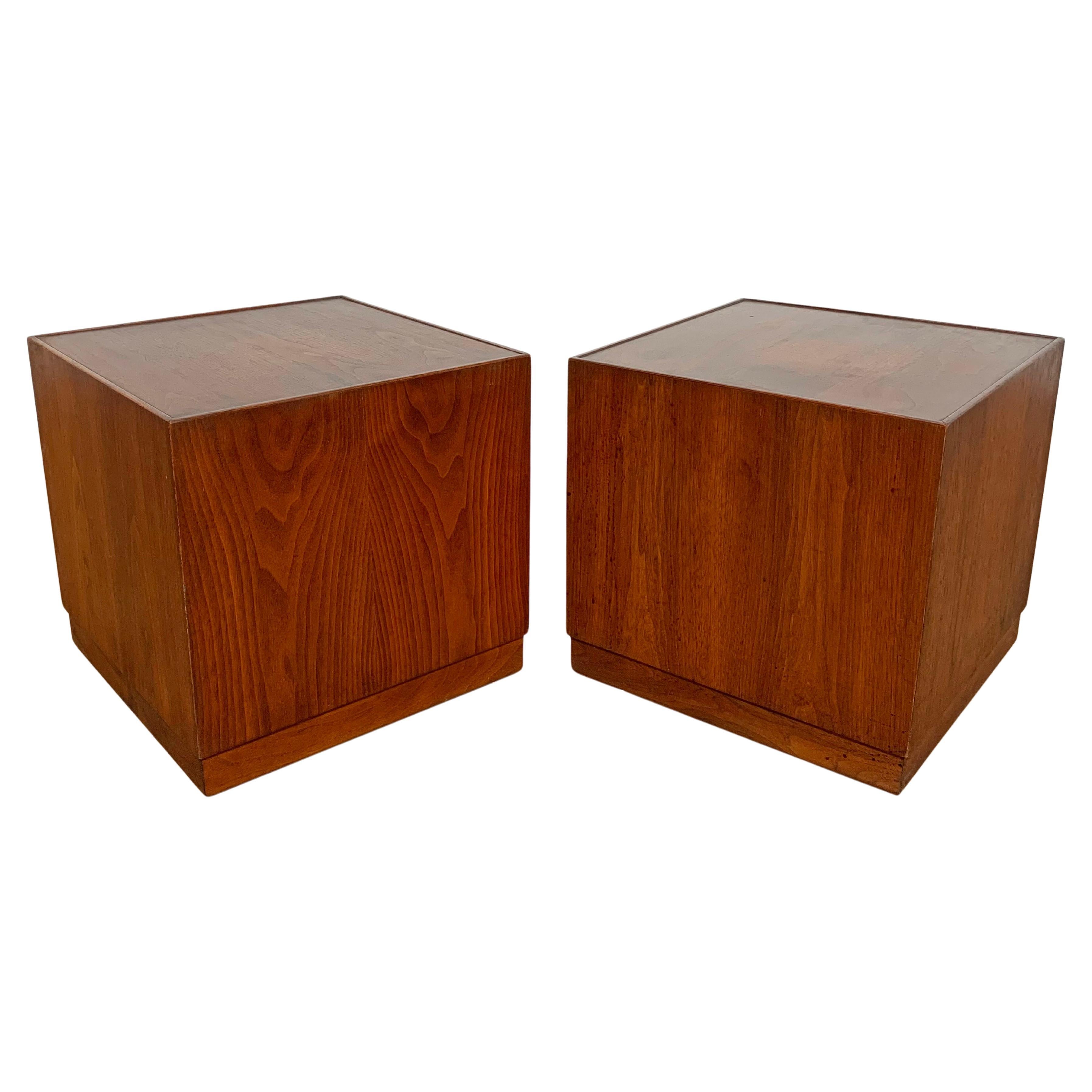 Minimalist Chrome Cube Tables with Glass Shelves in the Style of Milo ...