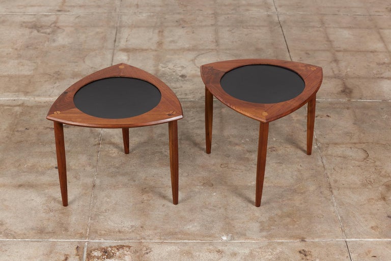 Pair of Walnut “Guitar Pick” Side Tables with Laminate Inlay For Sale ...