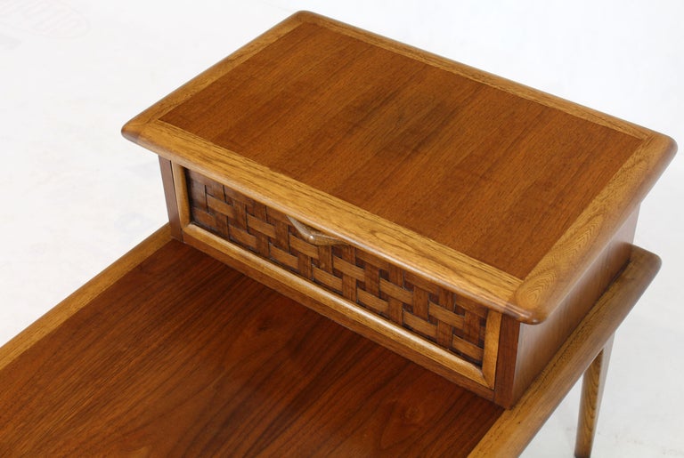 Pair of Walnut Lane Step Tables One Drawer Floating Tops Brass Ball ...