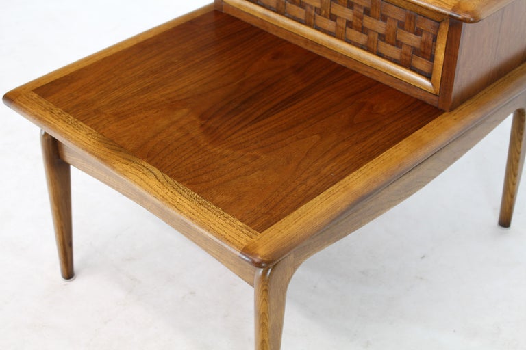 Pair of Walnut Lane Step Tables One Drawer Floating Tops Brass Ball ...