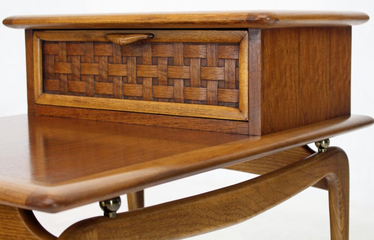 Pair of Walnut Lane Step Tables One Drawer Floating Tops Brass Ball ...