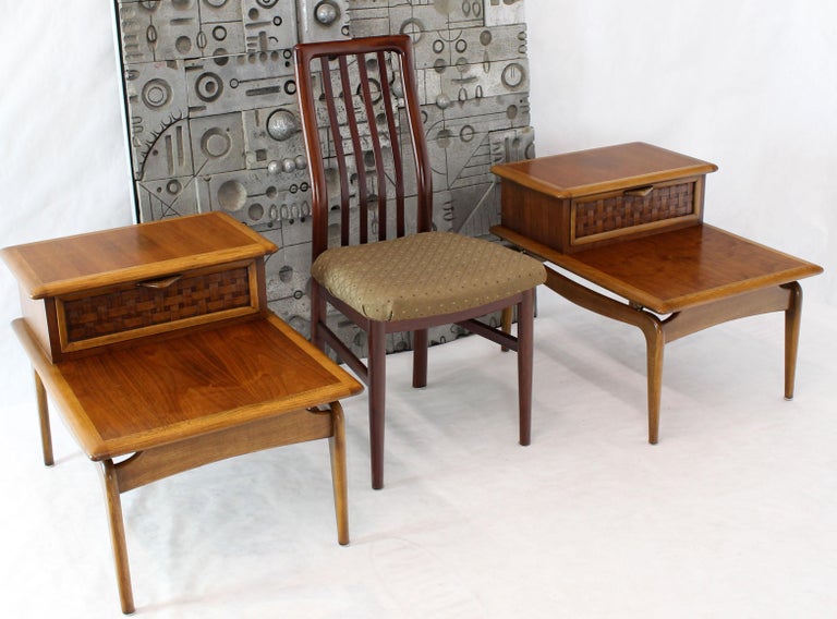 Pair of Walnut Lane Step Tables One Drawer Floating Tops Brass Ball ...