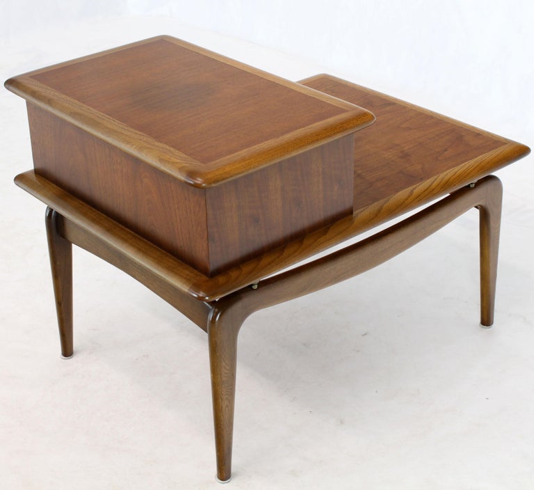 Pair of Walnut Lane Step Tables One Drawer Floating Tops Brass Ball ...